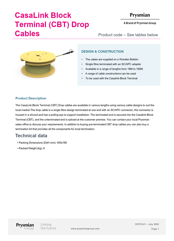 CasaLink Block Terminal (CBT) Drop Cables | Prysmian